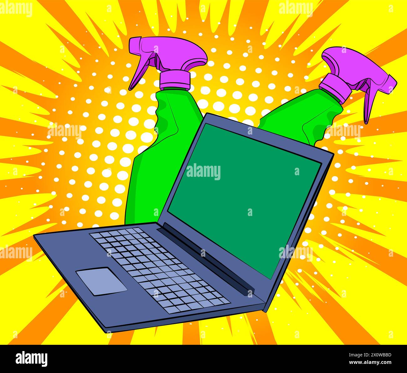 Cartoon Laptop, comic book Notebook with Window Washer, Cleaning ...