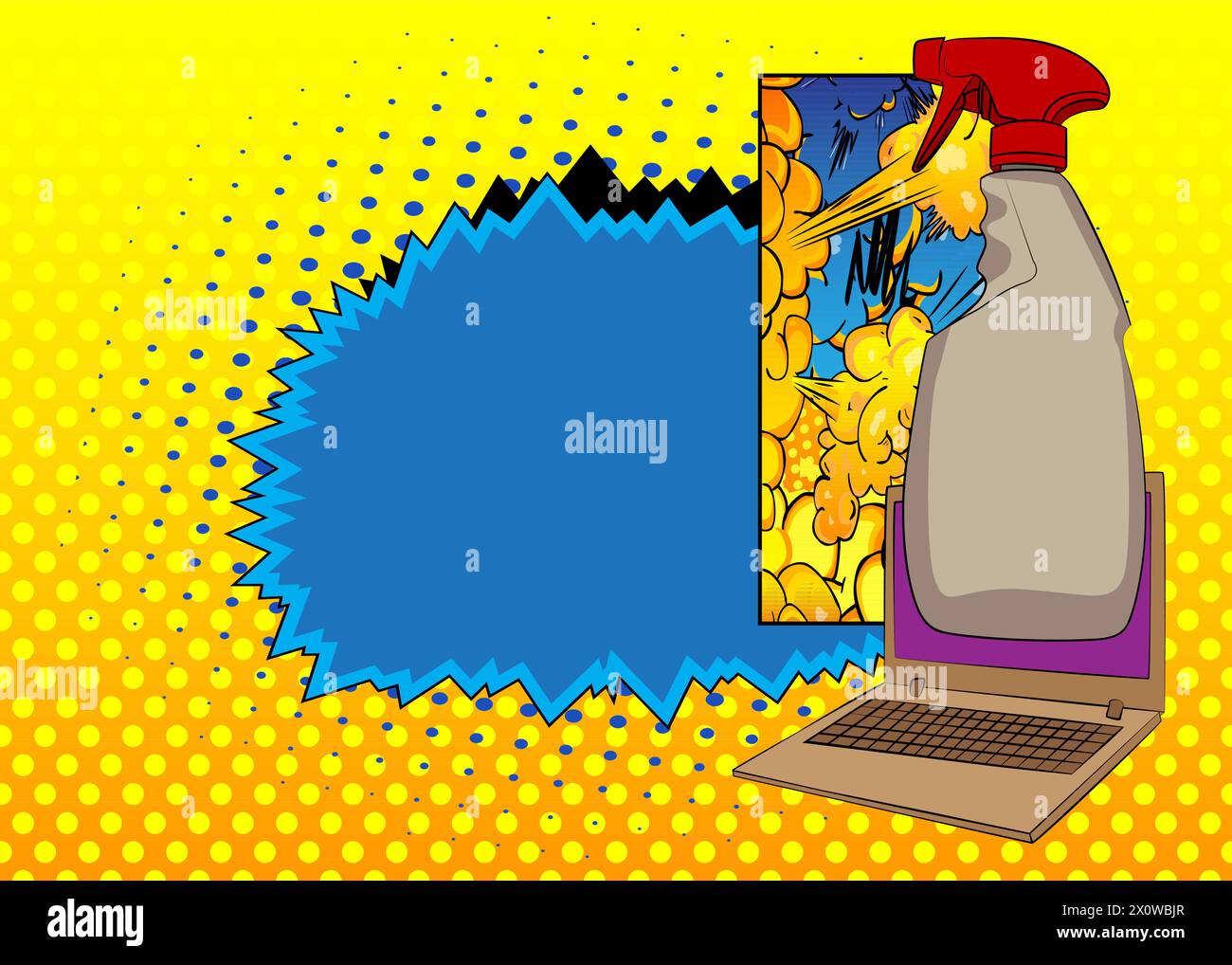Cartoon Laptop, comic book Notebook with Window Washer, Cleaning ...