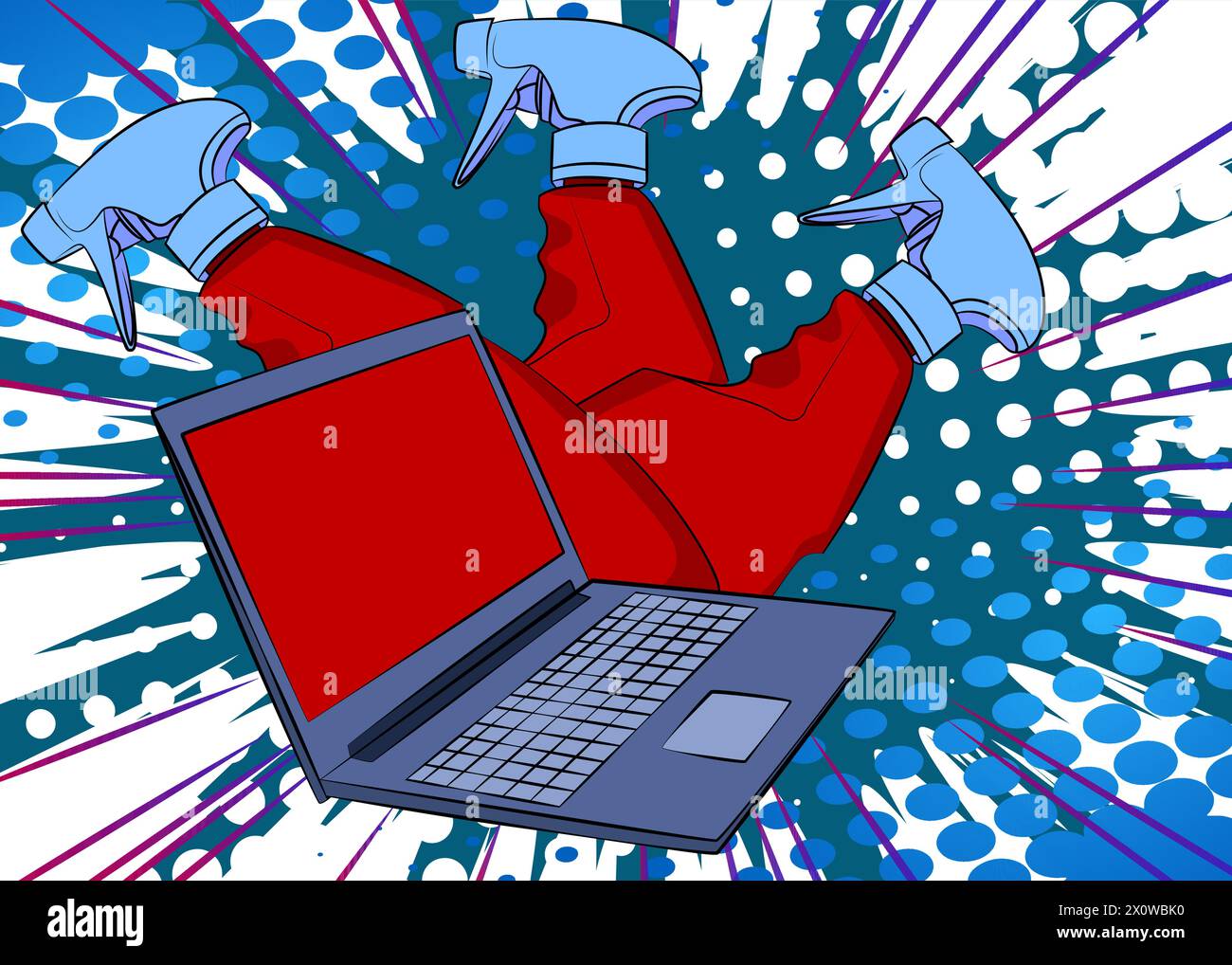 Cartoon Laptop, comic book Notebook with Window Washer, Cleaning ...