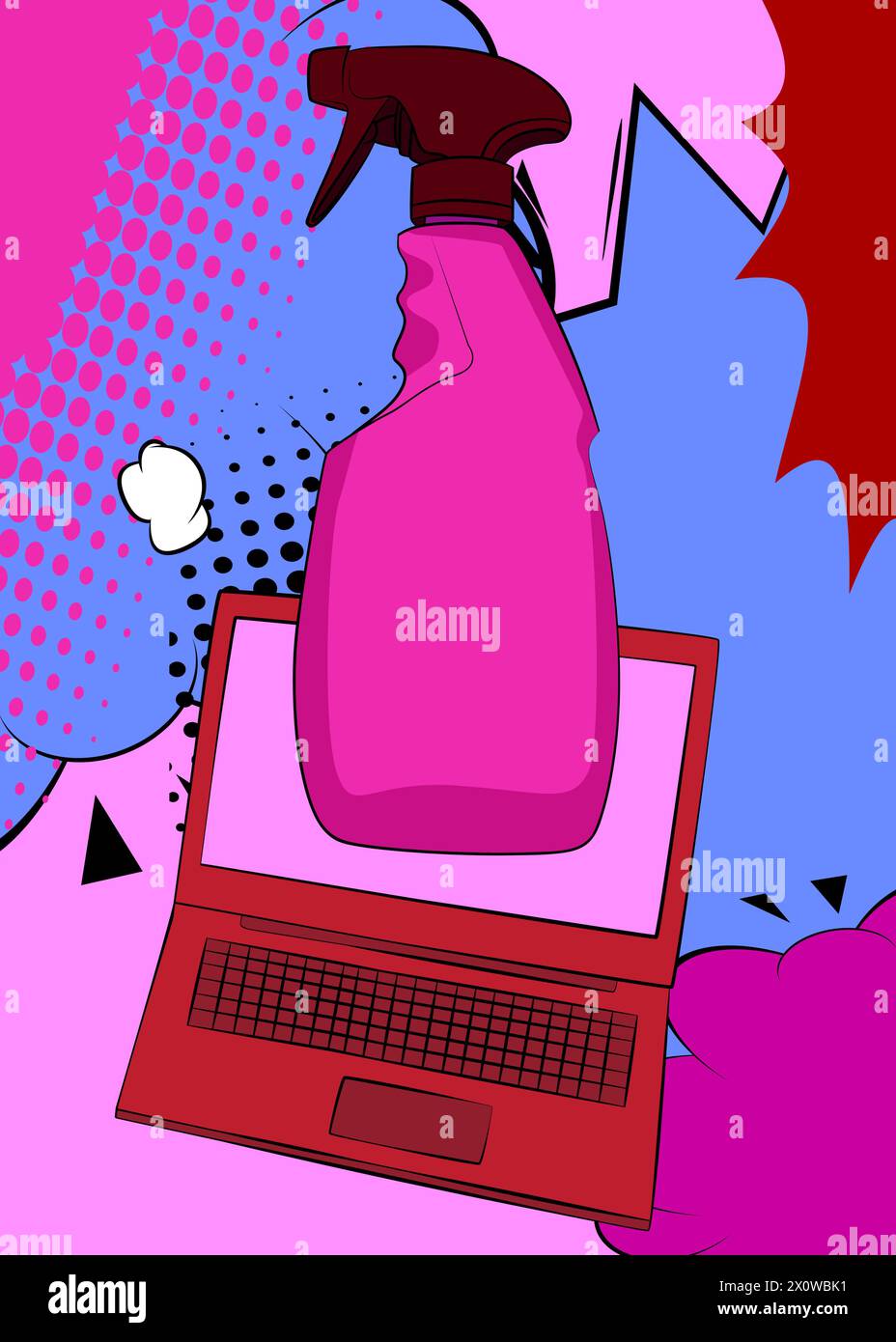 Cartoon Laptop, comic book Notebook with Window Washer, Cleaning ...