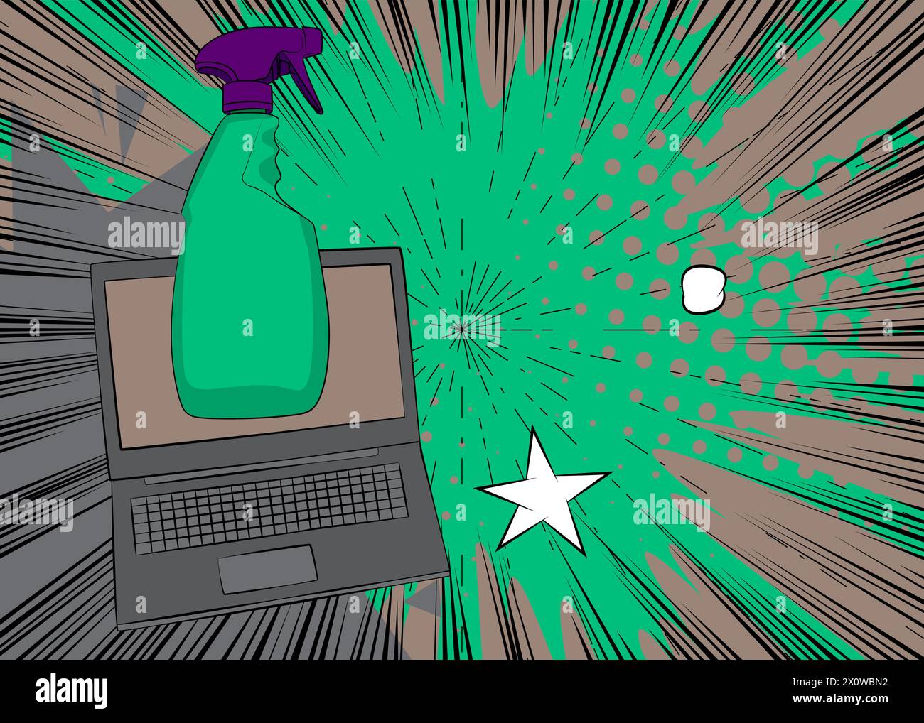 Cartoon Laptop, comic book Notebook with Window Washer, Cleaning ...