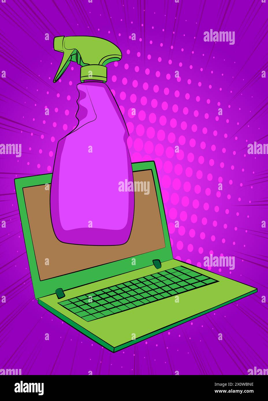 Cartoon Laptop, comic book Notebook with Window Washer, Cleaning ...