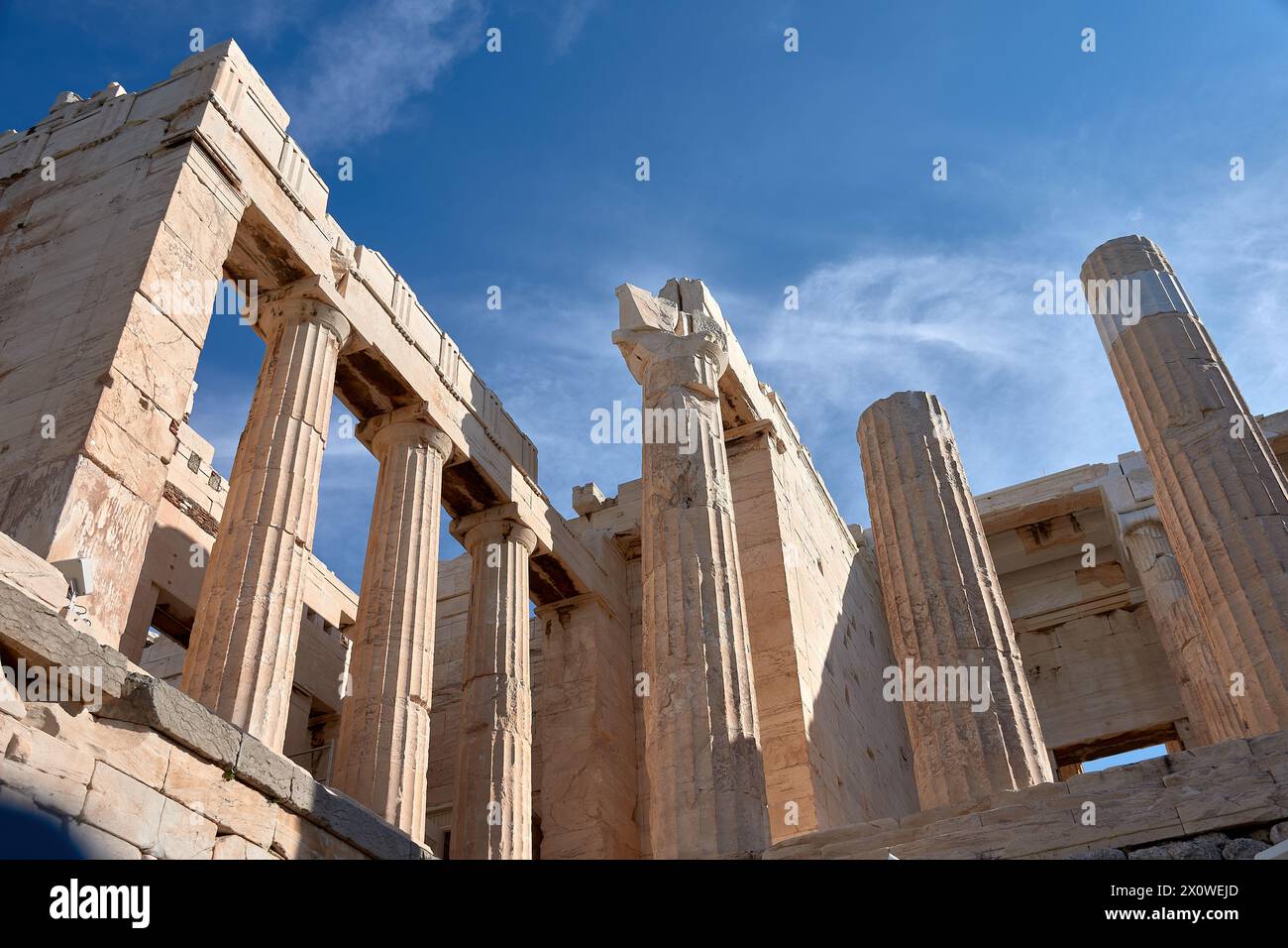 Propylaea on the Acropolis of Athens, Greece, Europe. This ancient entrance to the Acropolis is ...