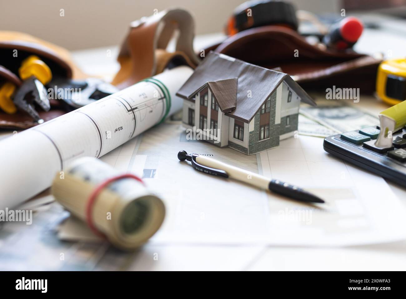 An architect has designed blueprints for a new house project Stock ...