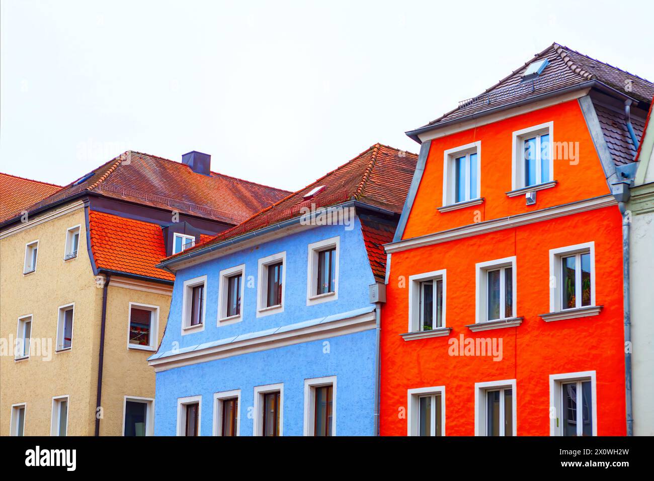 Colorful houses of the old town of Regensburg Germany. Typical German ...