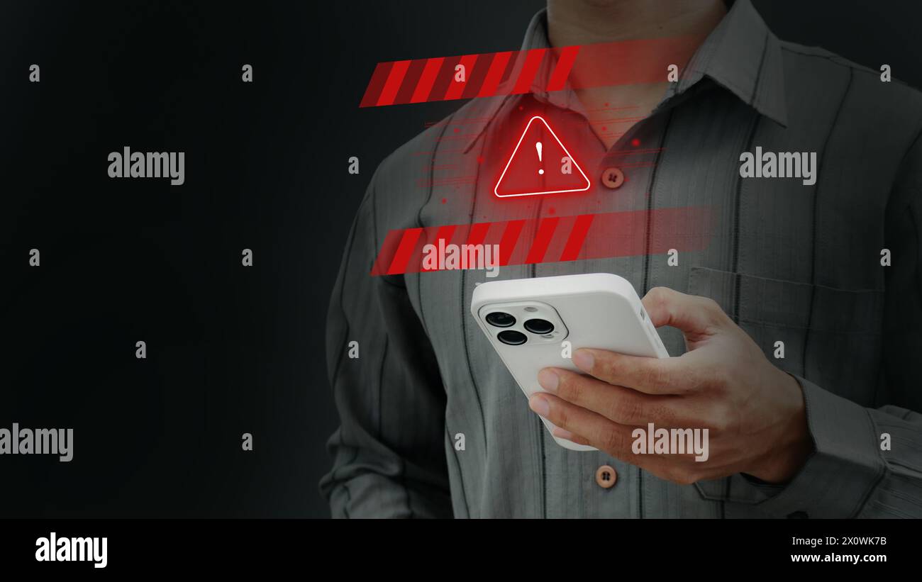 Emergency warning alarm on Smartphone. Warning of using dangerous ...