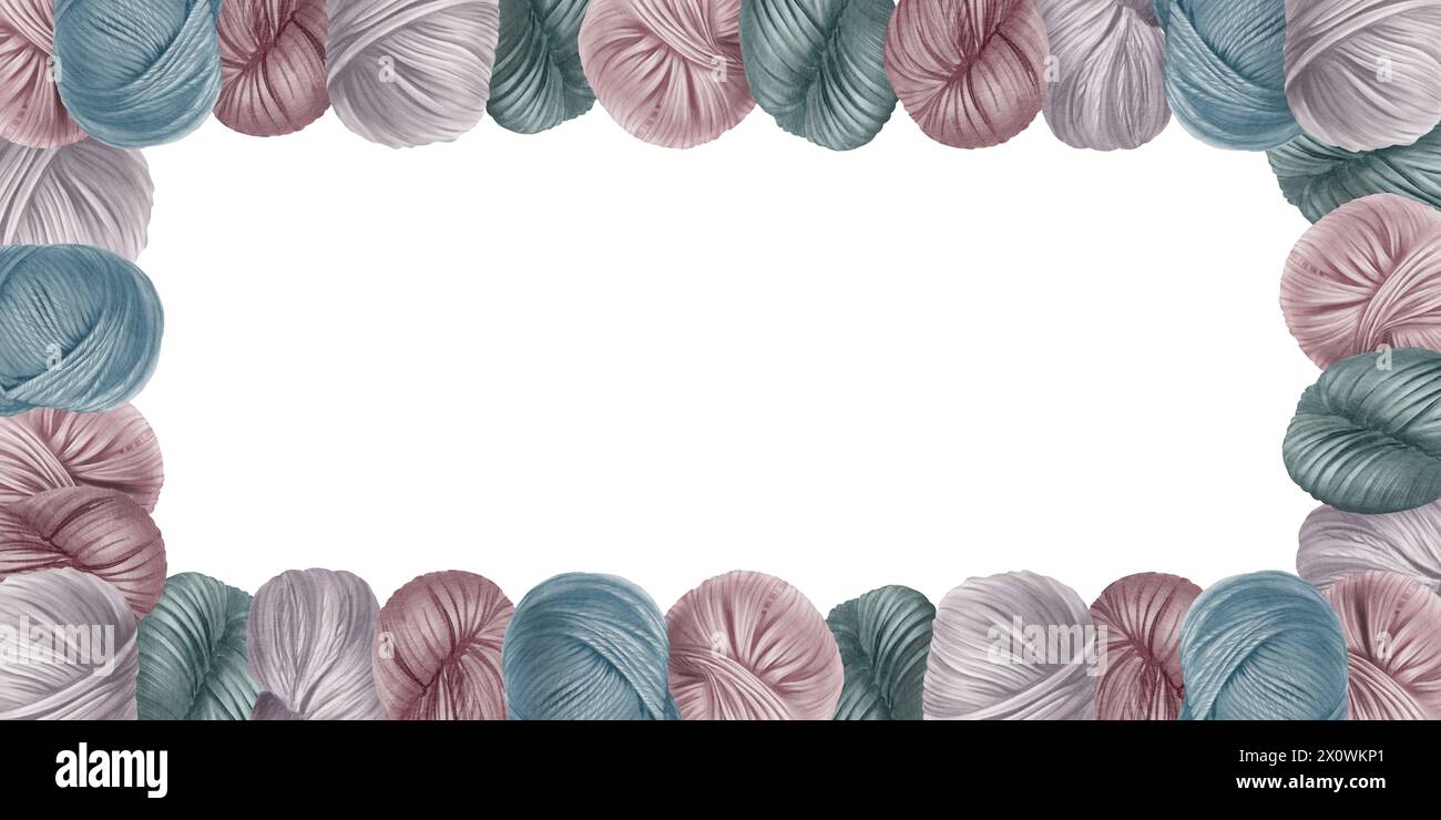 Skeins of yarn for knitting in a rectangular frame composition ...