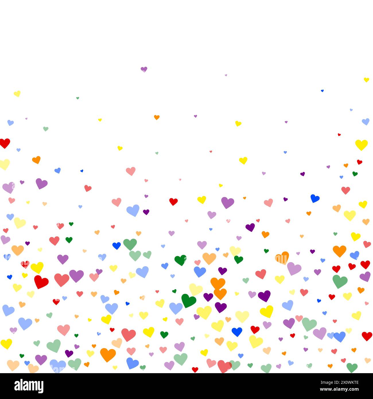 Flying hearts for valentine's day. Rainbow colored scattered hearts. LGBT valentine card ...