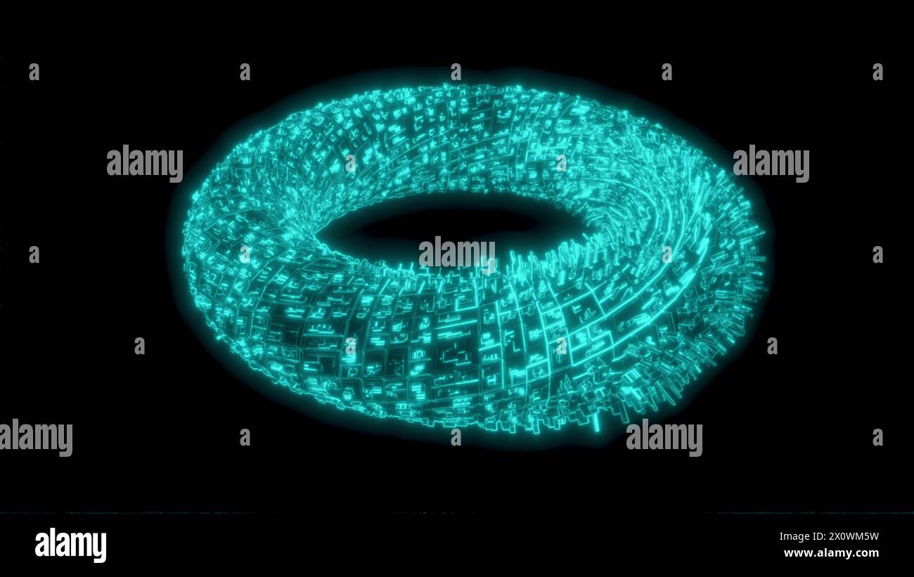 Light blue Neon torus transform on black back 3d render Stock Photo - Alamy
