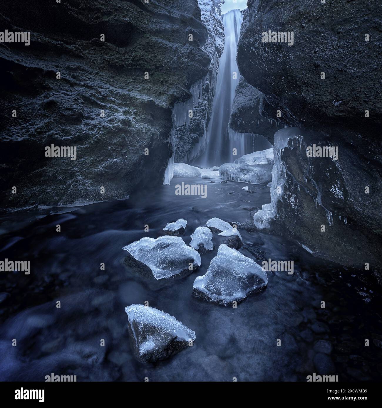 Gljufrabui waterfall in winter, Iceland Stock Photo - Alamy