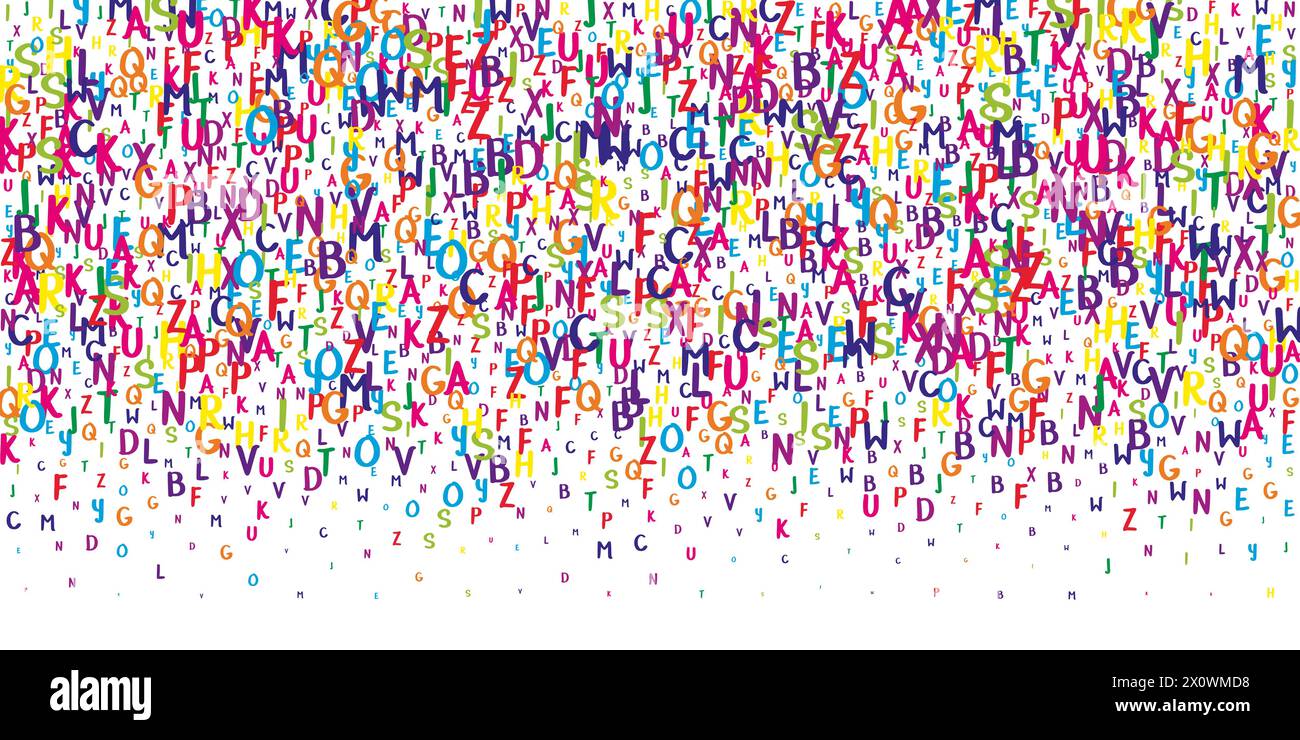 Falling letters of English language. Colorful childish flying ...