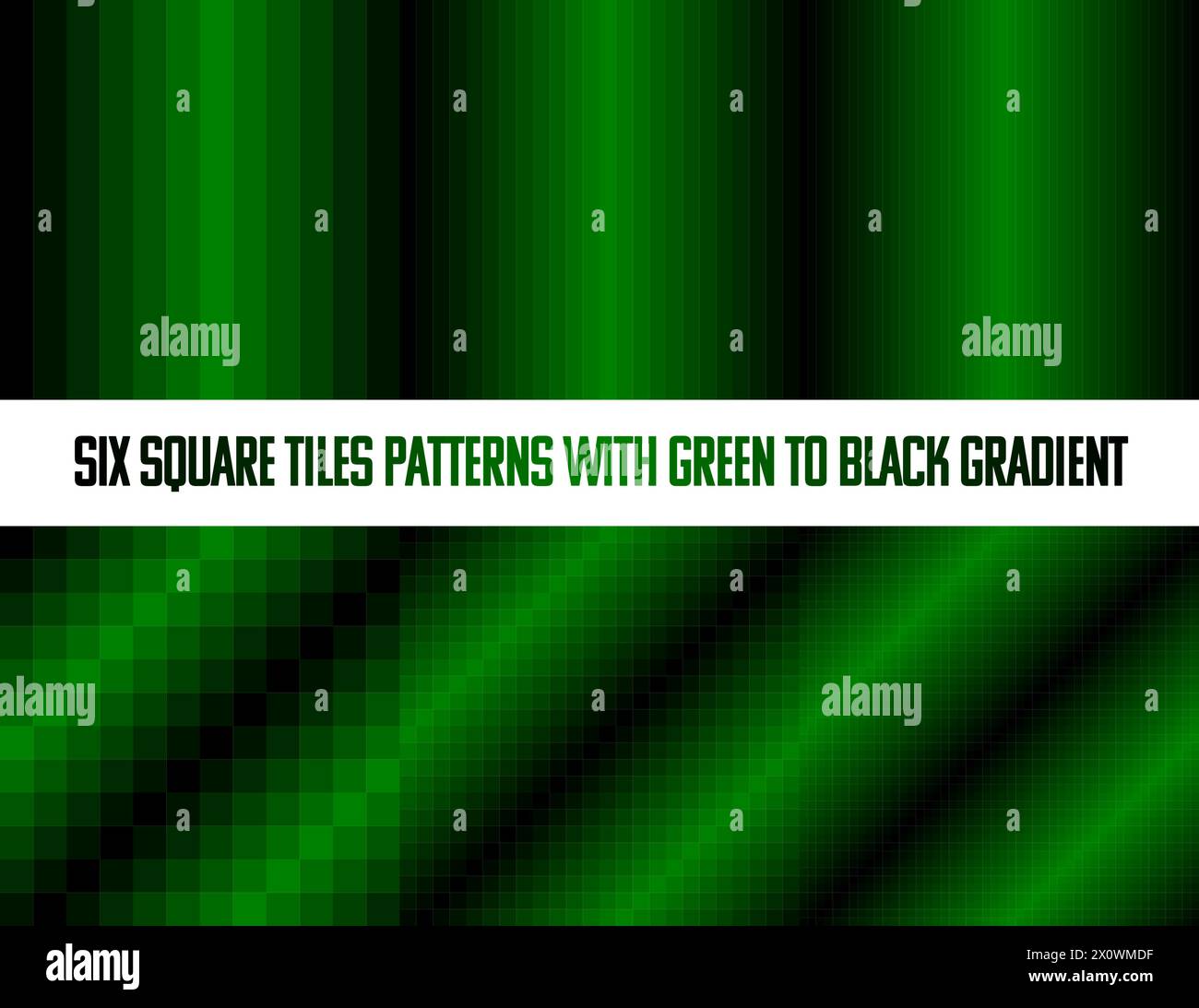 Green to black in square tiles, seamless vector pattern, monochromatic, collection of six Stock ...