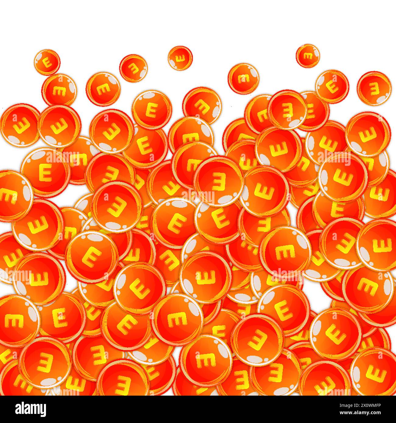 Vitamin E round capsules scattered randomly. Beauty treatment and ...