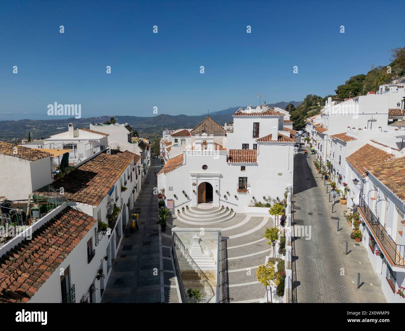 aerial view of the beautiful Mediterranean village of Mijas on the ...