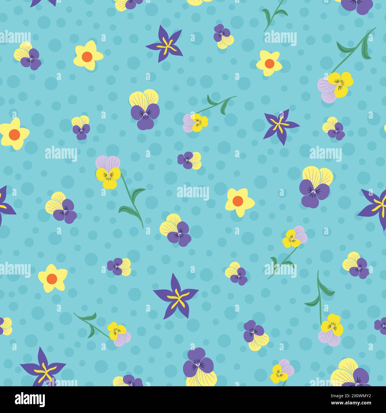 Small spring flowers vector pattern design on blue background Stock ...
