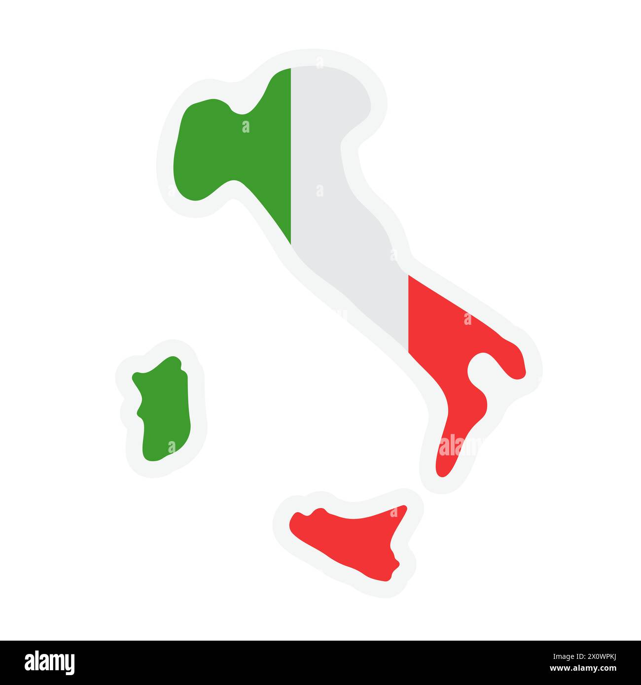 Italy map with Italian national flag colors, abstract sticker vector ...