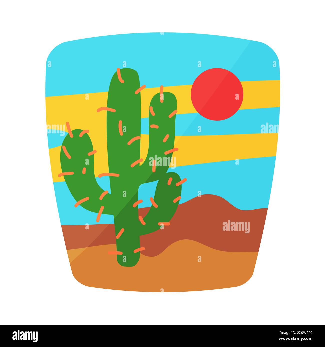 Cactus in desert landscape of Mexico, abstract travel sticker vector ...