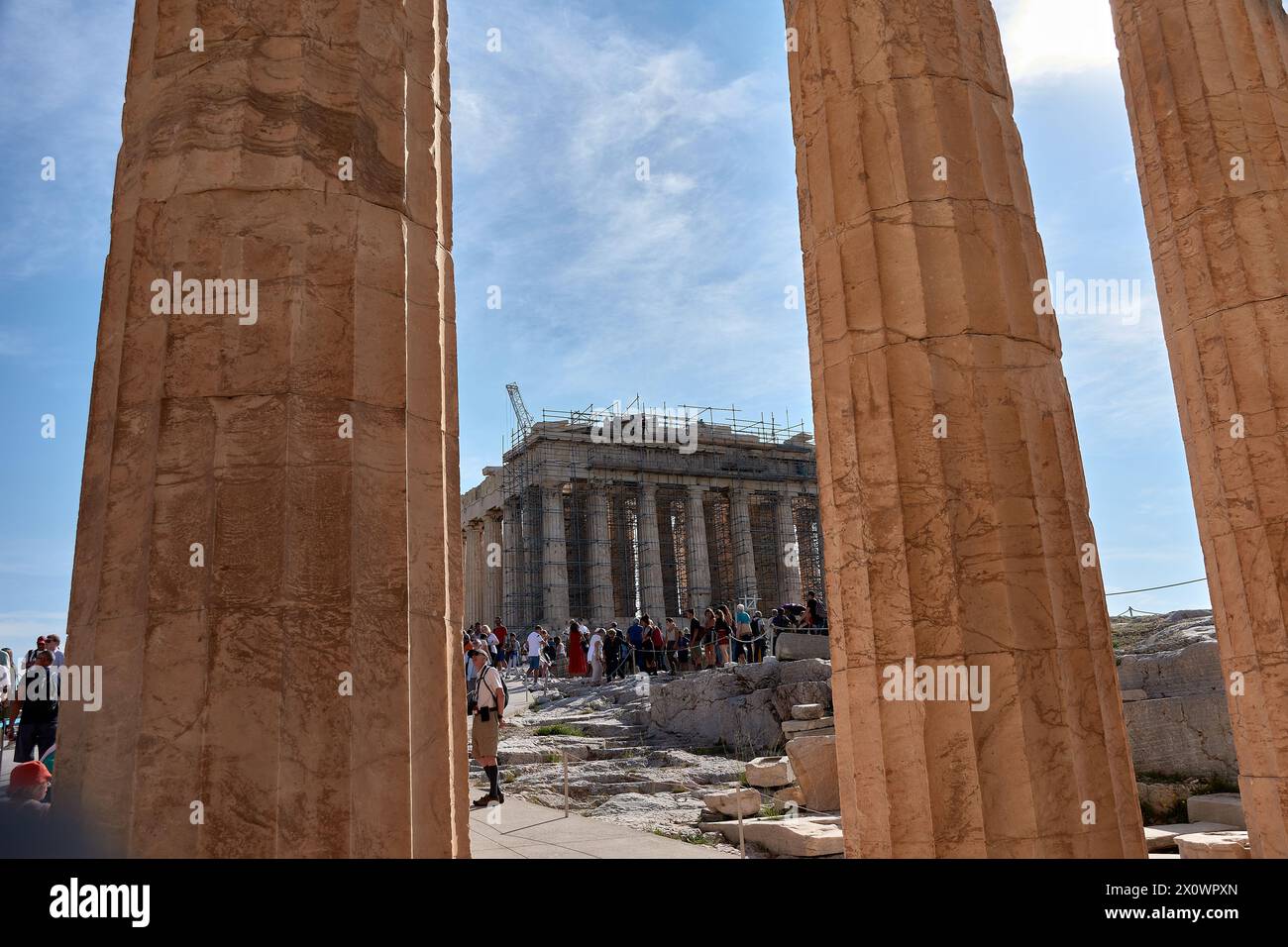 Athens, Greece - October,13,2022: Crowds of tourists visit the Parthenon in the acropolis ...