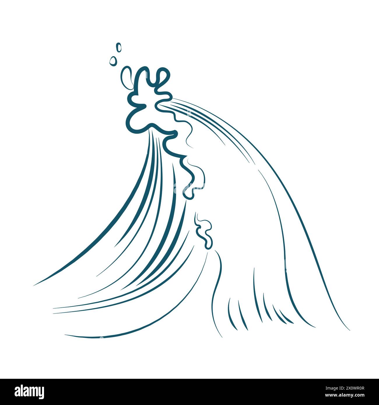 Sea or ocean high wave line sketch, with foam bubbles on edge vector ...