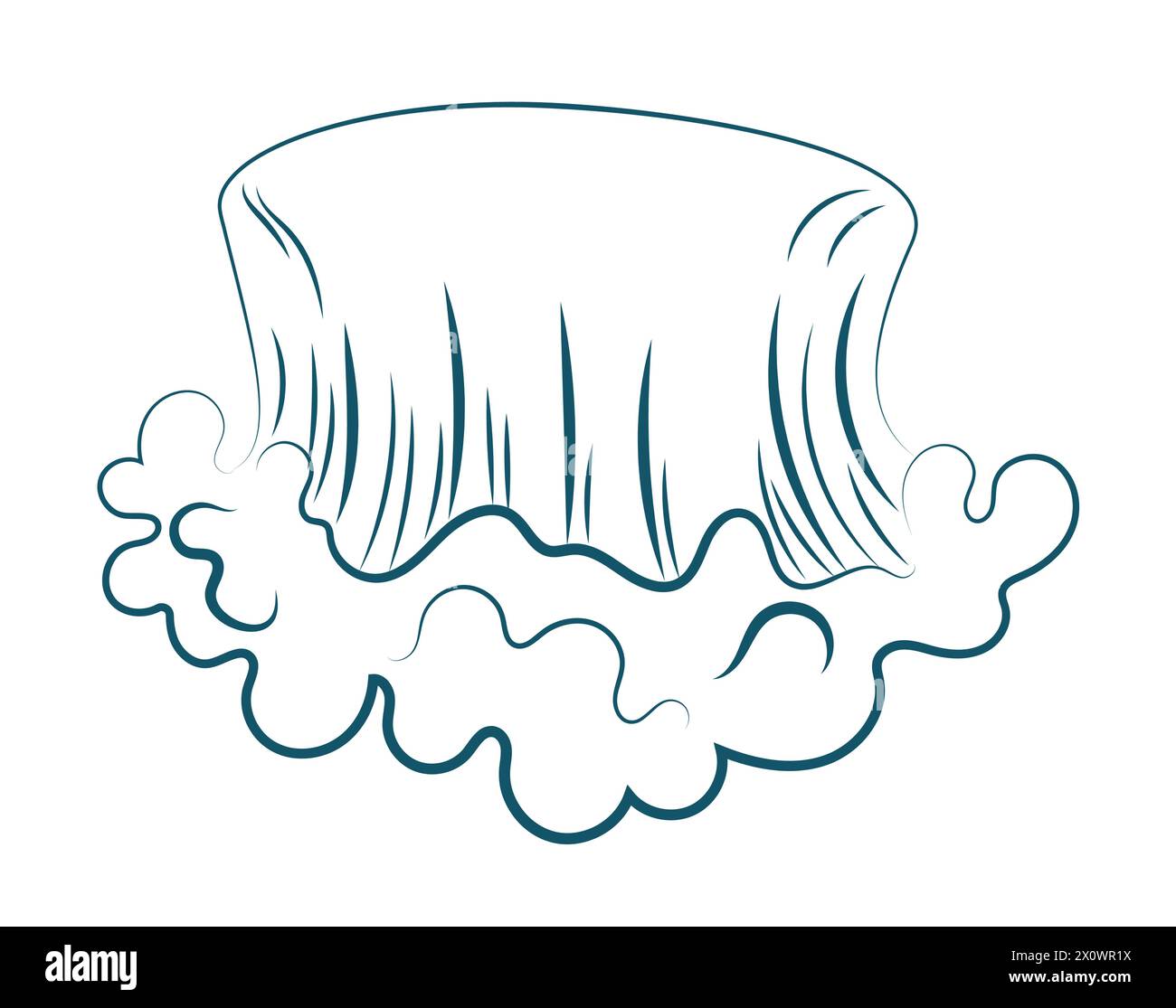 Sea or ocean wave with tidal foam line sketch, curve water flow vector ...