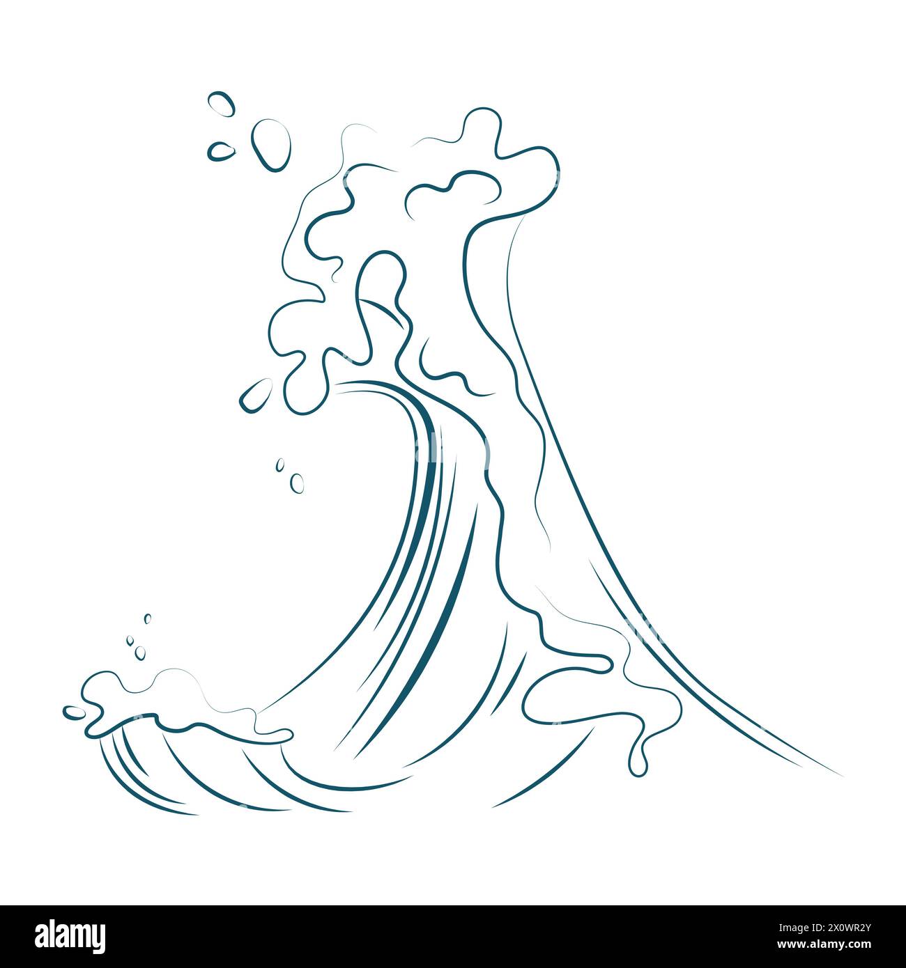 Sea or ocean storm wave line sketch, storm wind water splashes vector ...