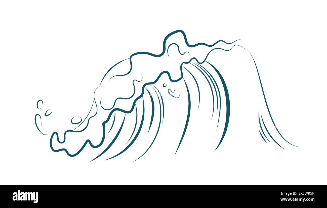 Sea or ocean curls and swirls of tide storm waves line sketch vector ...