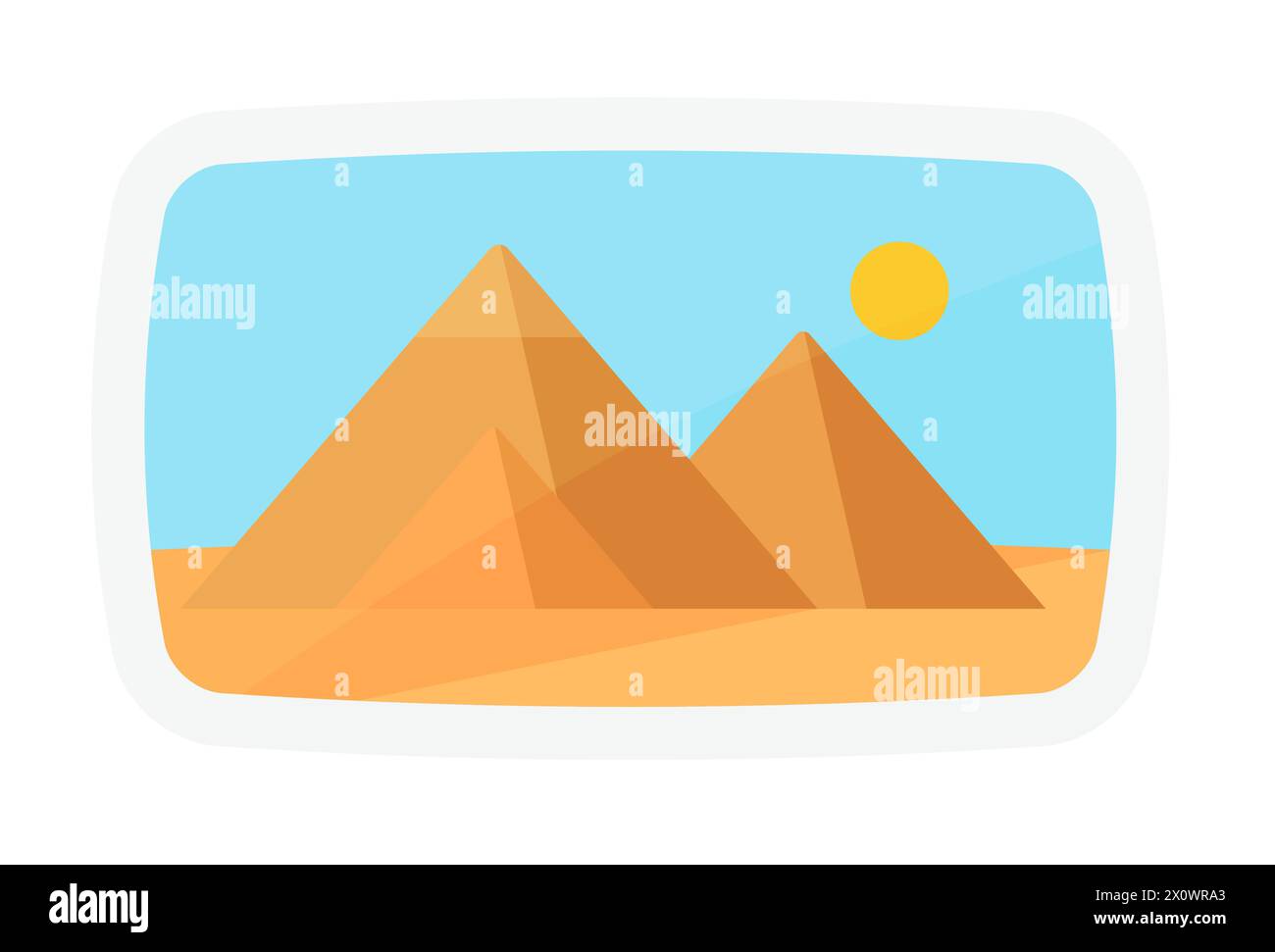 Egyptian pyramids in desert landscape, abstract travel sticker vector ...