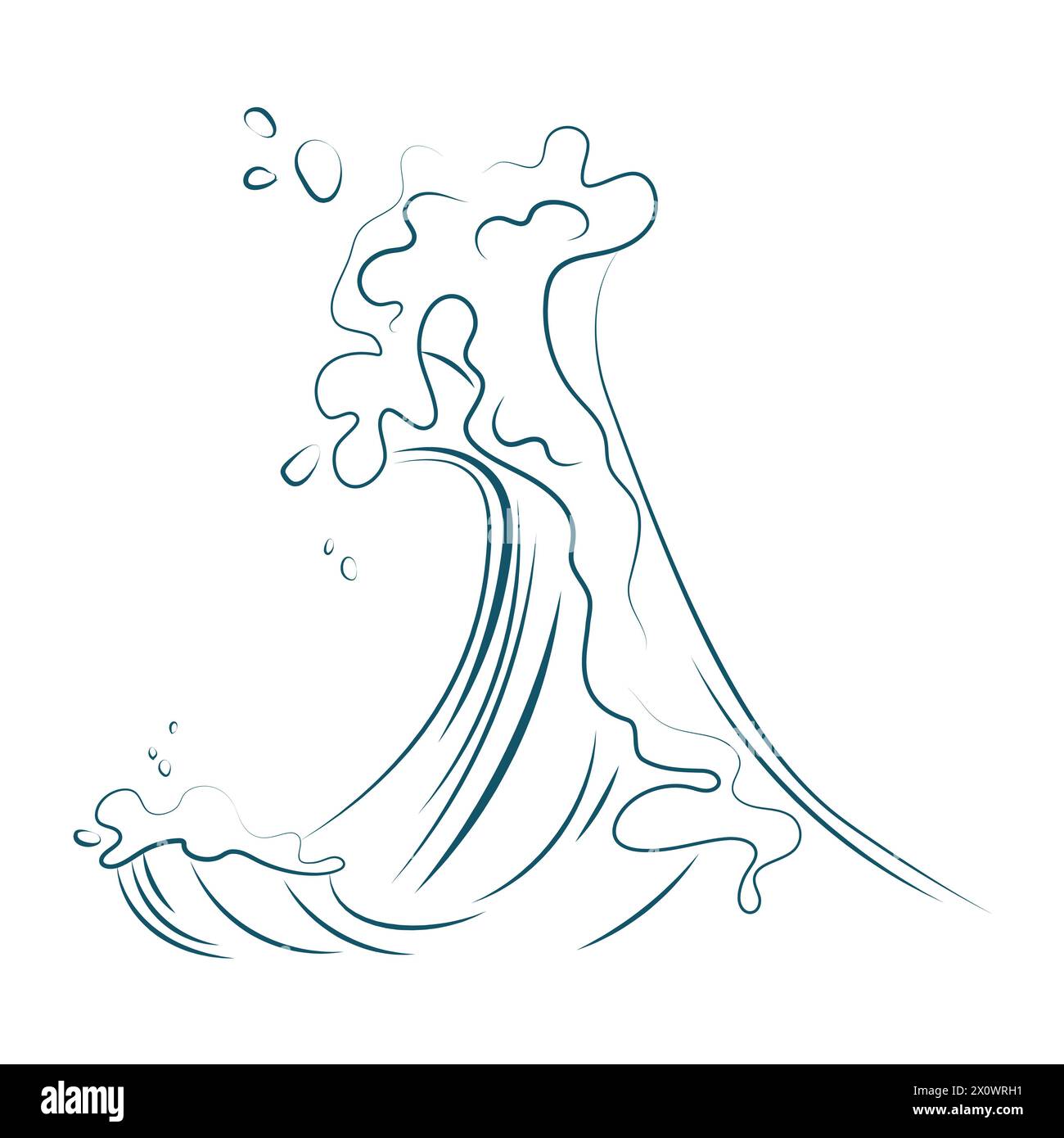 Sea or ocean storm wave line sketch, storm wind water splashes vector ...