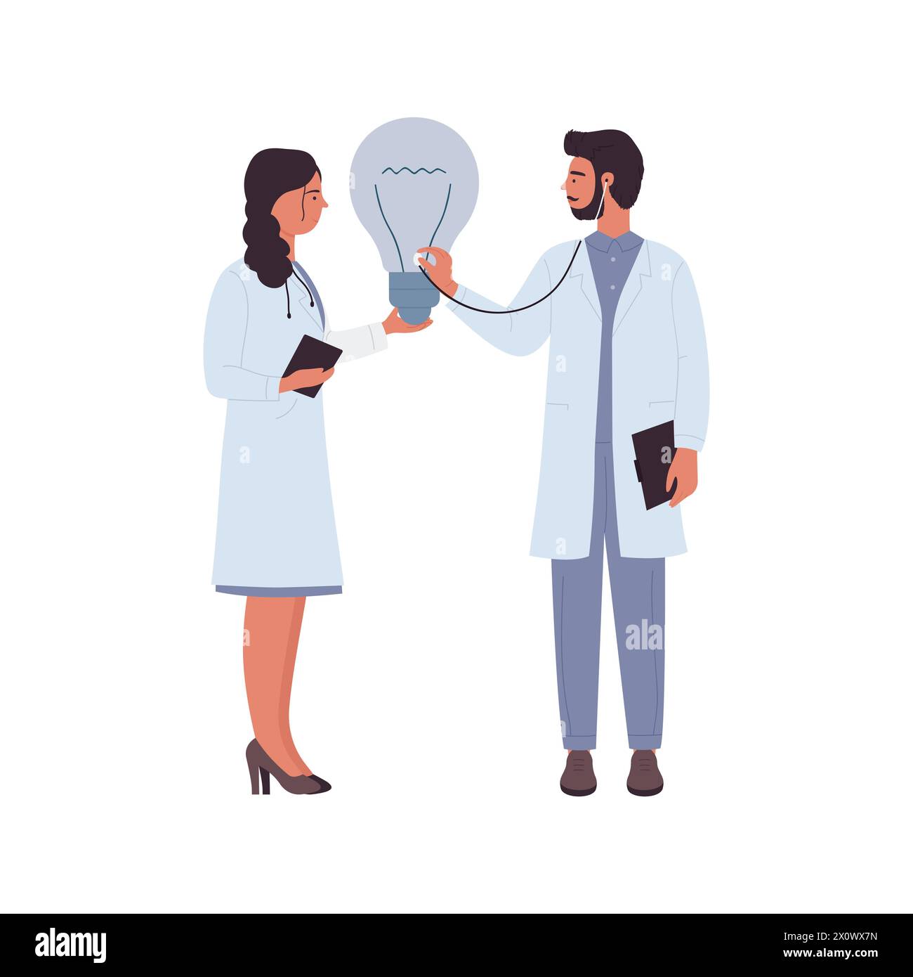 Two doctors holding light bulb, man and woman find creative medical ...