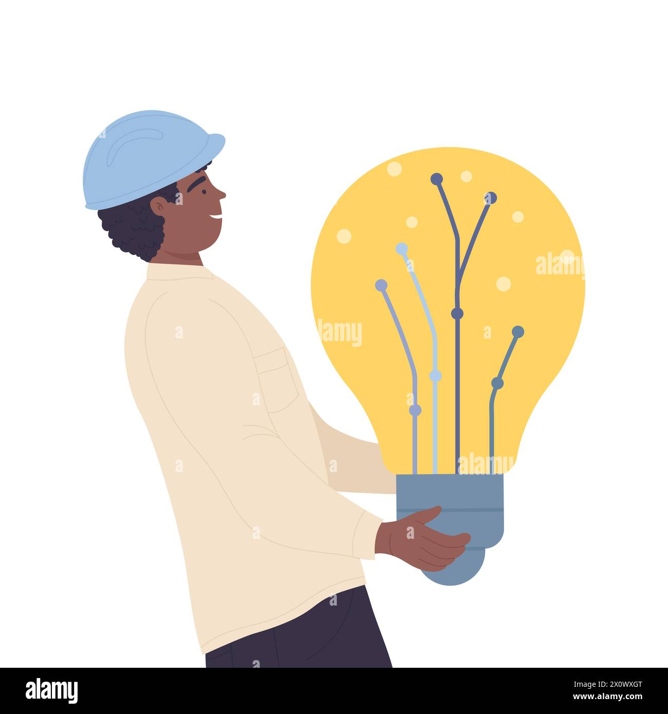 Engineer holding bright light bulb, man with creative idea and project ...