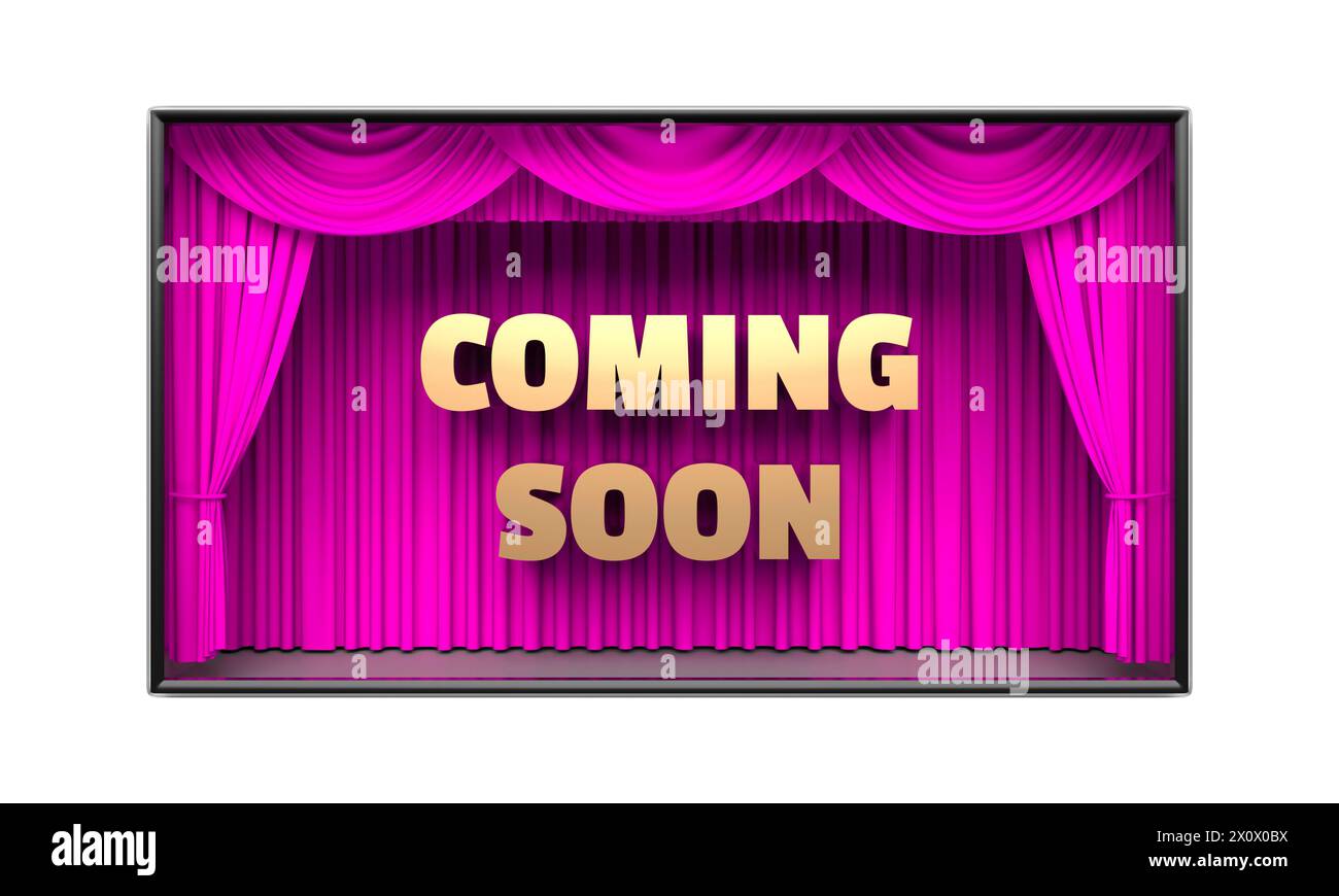 Coming Soon poster with stage curtains 3D illustration Stock Photo - Alamy