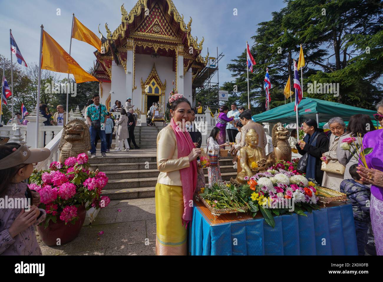 London 14 April 2024 . Wellwishers attend the annual Songkran Thai New ...