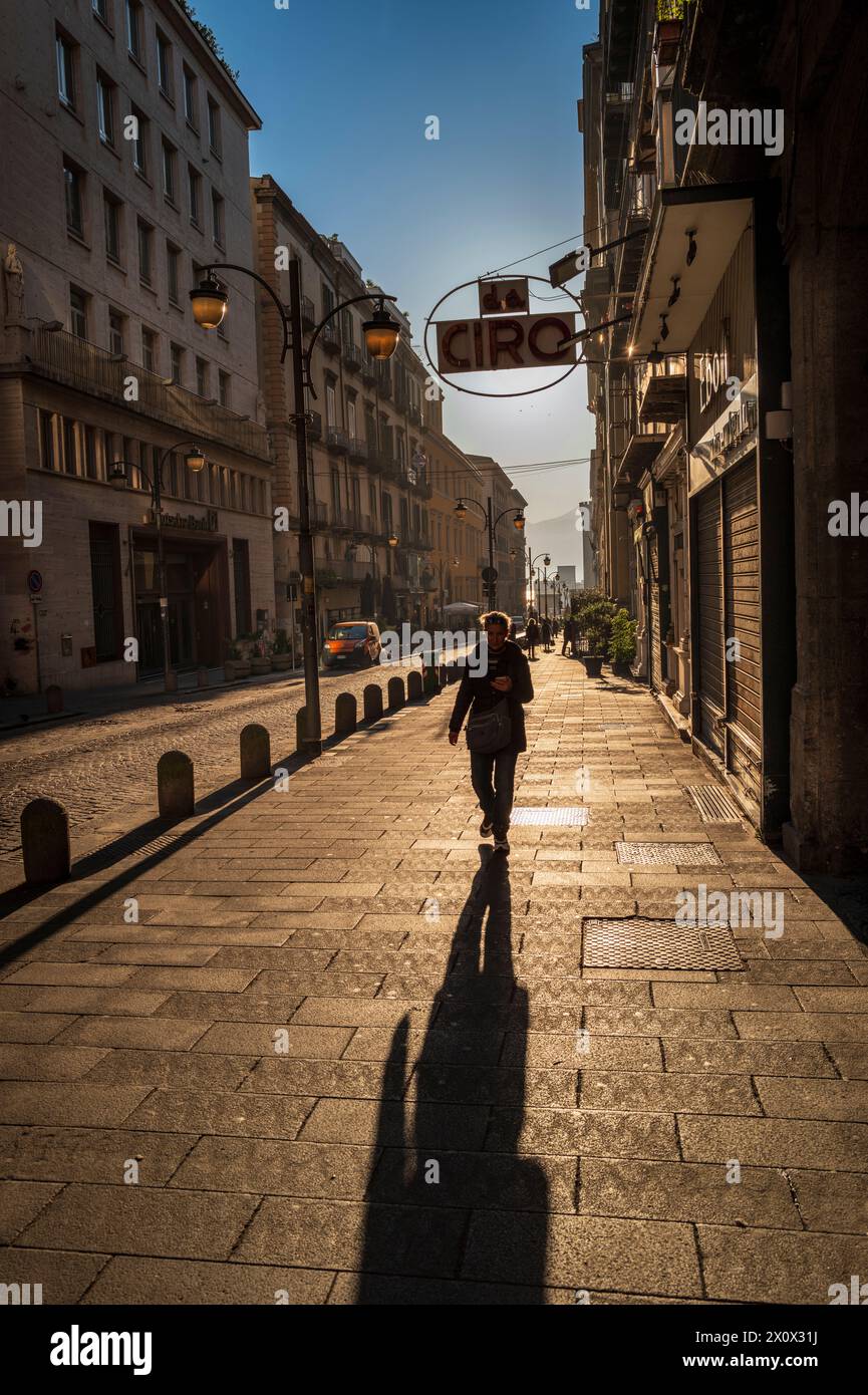 Early morning street scene in Via Santa Brigida, Naples, Italy Stock ...