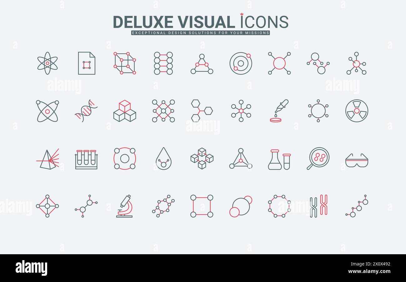 Molecular structure line icons set. Pictogram of molecule model with ...