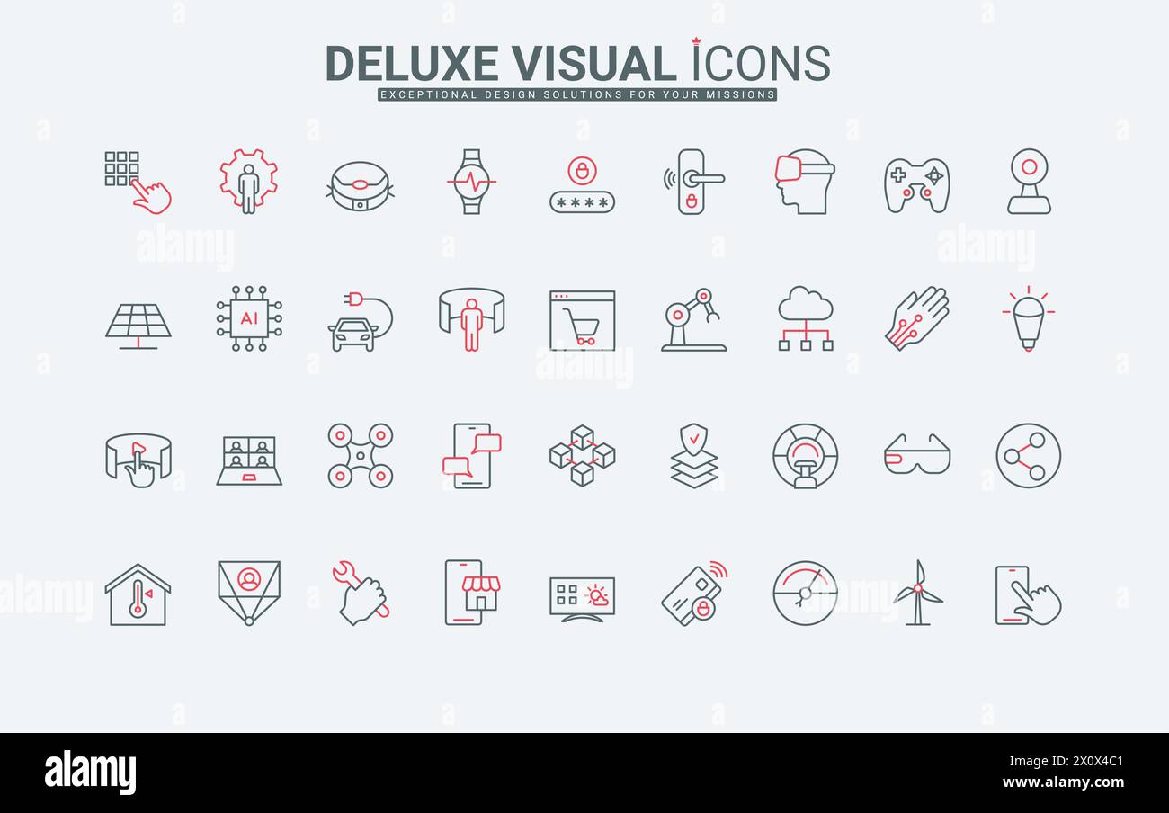 New smart technology of future and devices line icons set. Digital science innovation to control ...