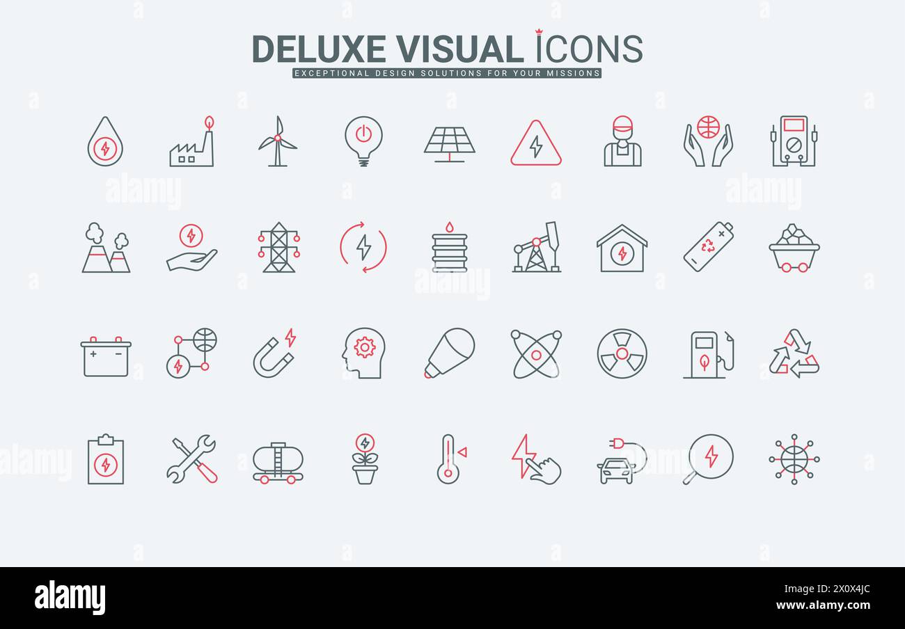 Energy, power and electricity production line icons set. Symbols of ...