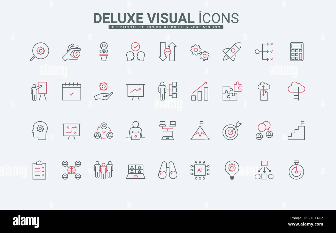 Business productivity of effective employee and team line icons set ...