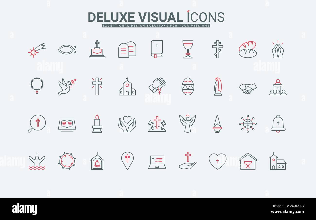 Christian religion line icons set. Holy church and Bible reading ...