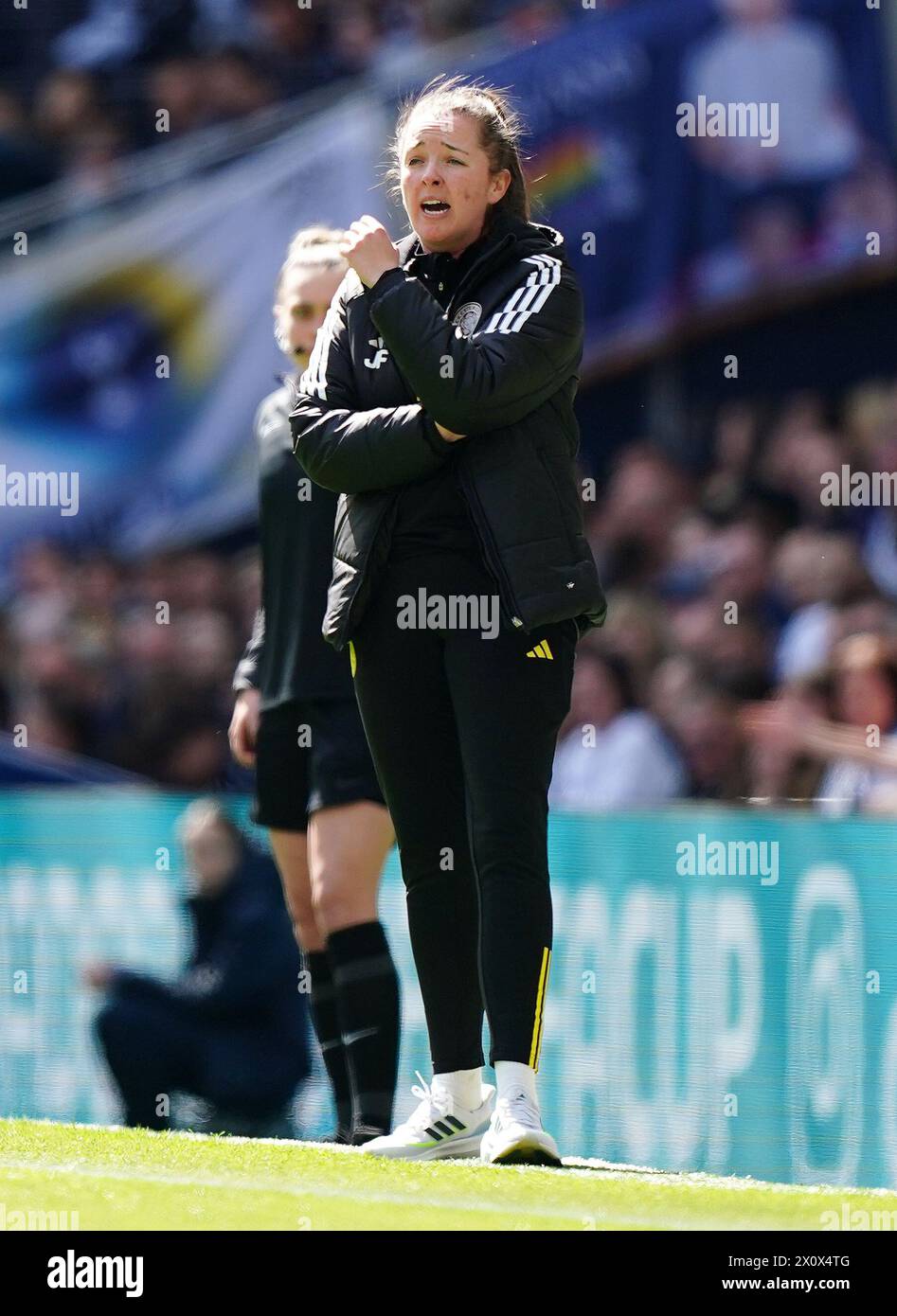 Leicester City assistant manager Jennifer Foster gestures on the ...