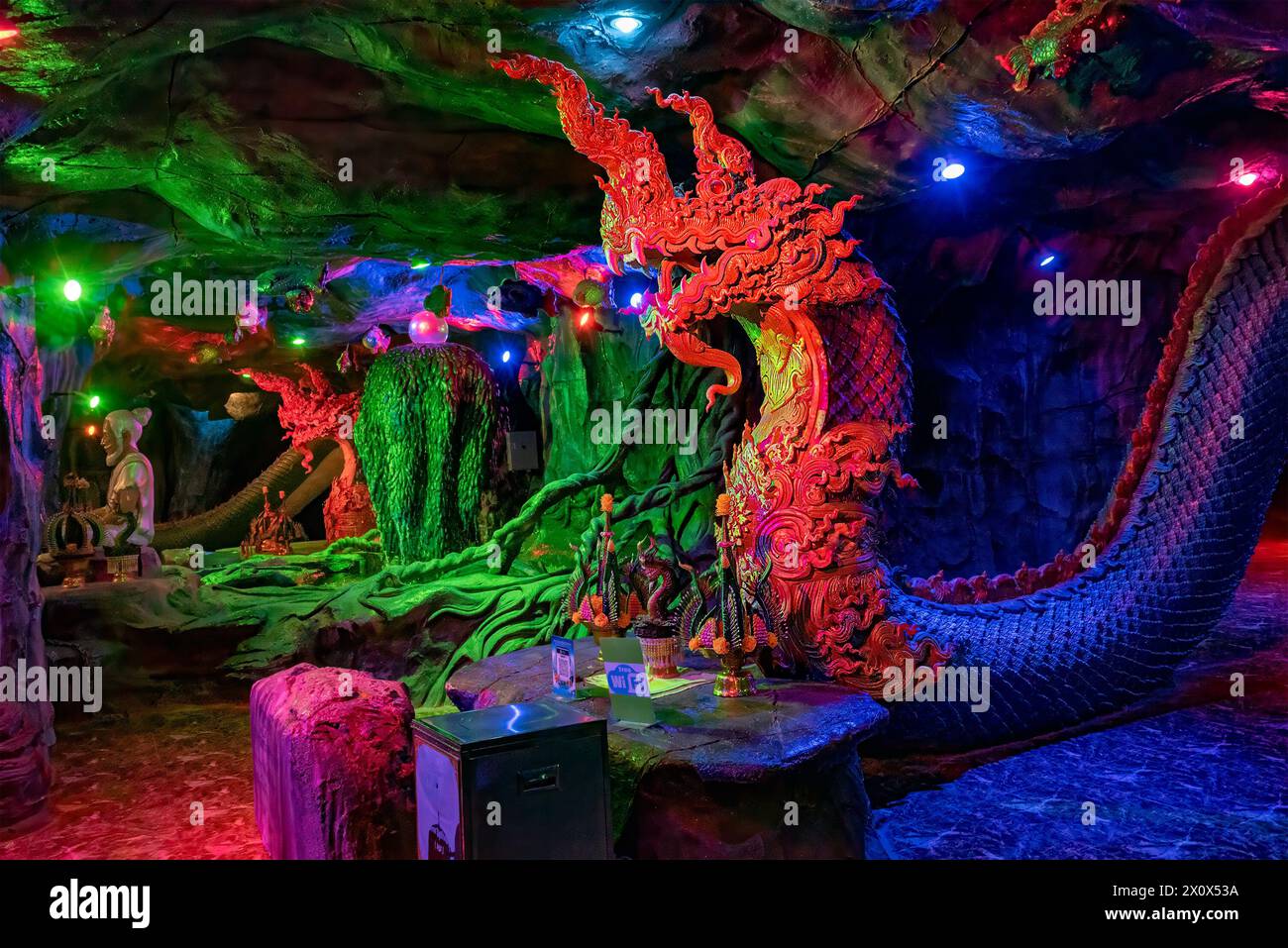 ‘NAGA’ mythological giant serpent statue. Colorful serpent-like statue ...