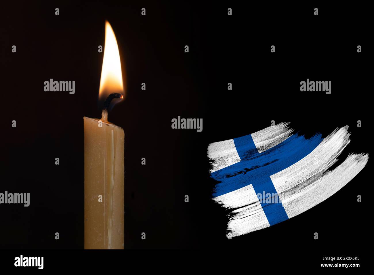 mourning candle burning front of flag Finland, memory of heroes served ...