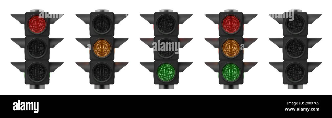 Row of five traffic lights with different signals Stock Photo - Alamy
