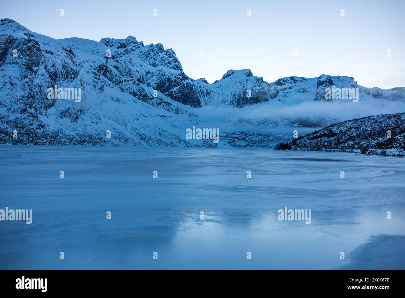 Icy lake in Nusfjord, Lofoten, Norway Stock Photo - Alamy