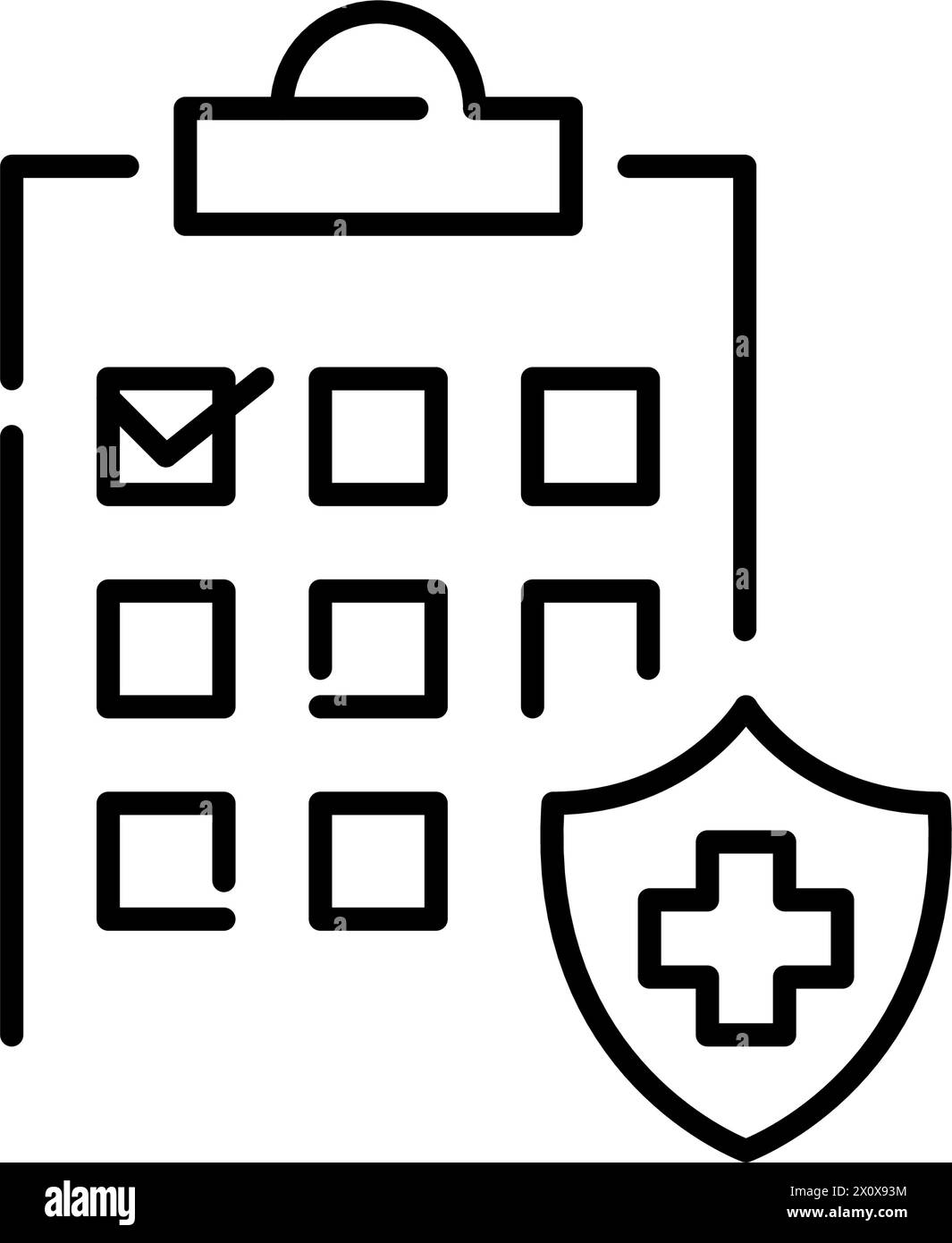 Shield with a cross symbol, checklist, indicating comprehensive ...
