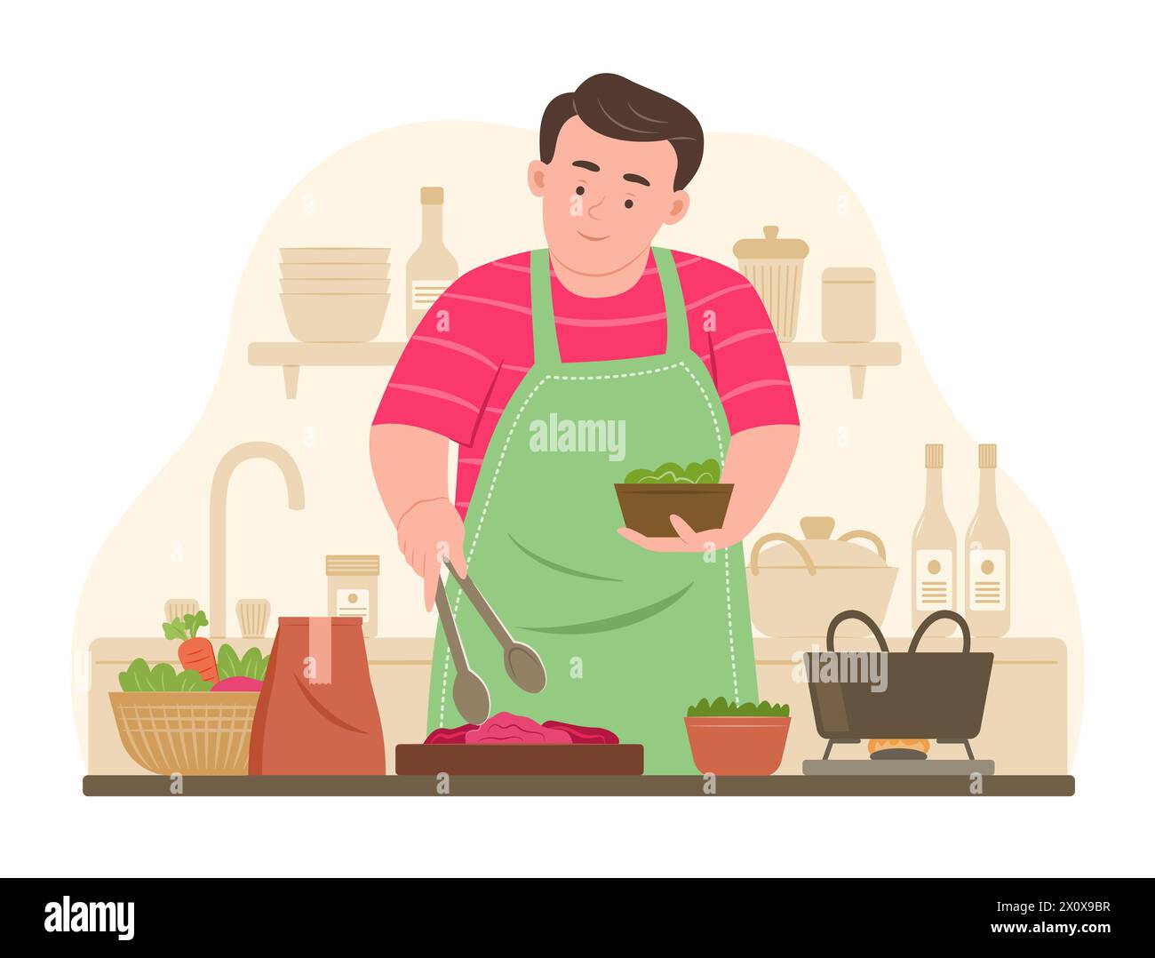 Teen boy cooking in the kitchen Stock Vector Images - Alamy