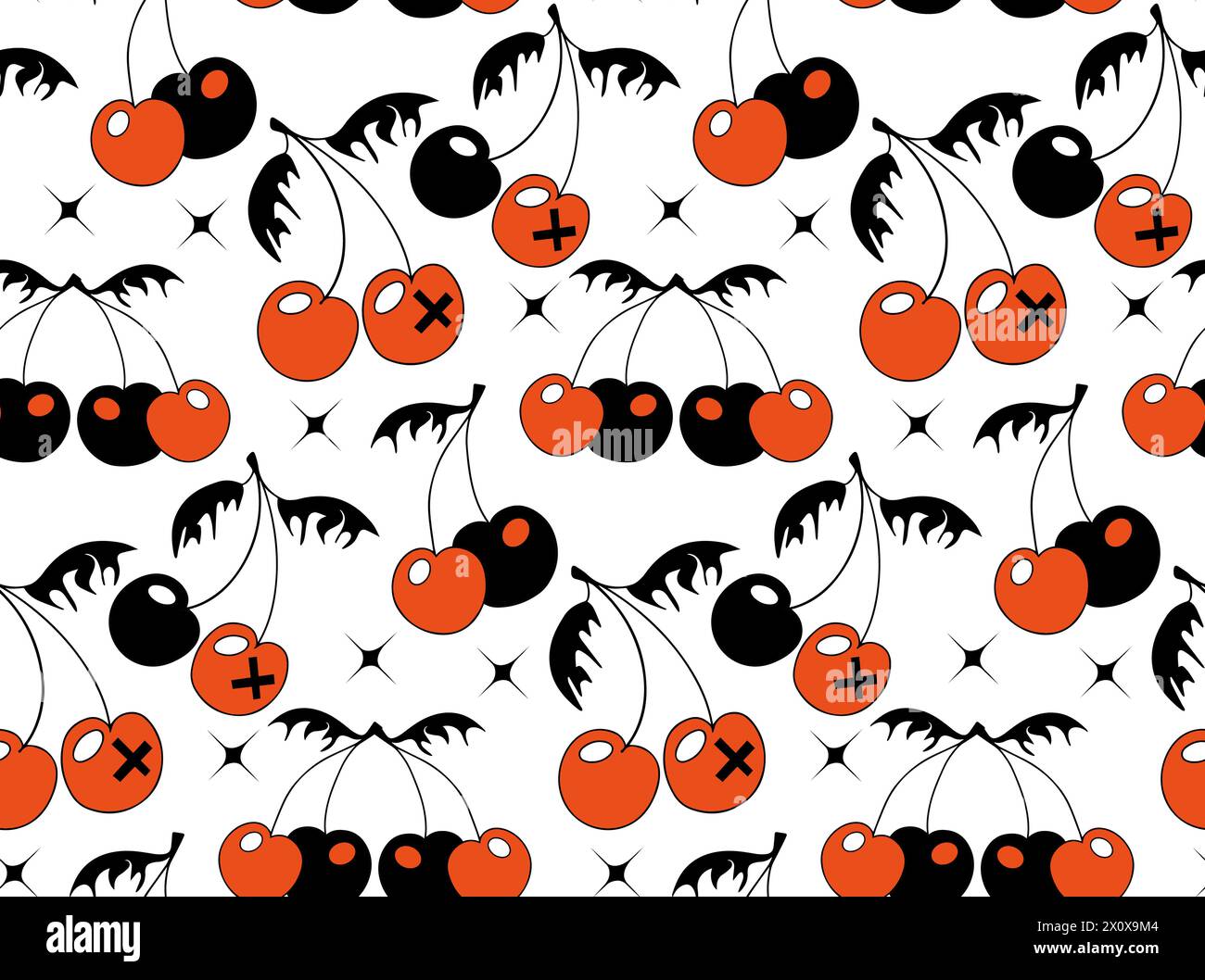Cherry pattern y2k style. Cherry with burn fire flame background.Tattoo ...