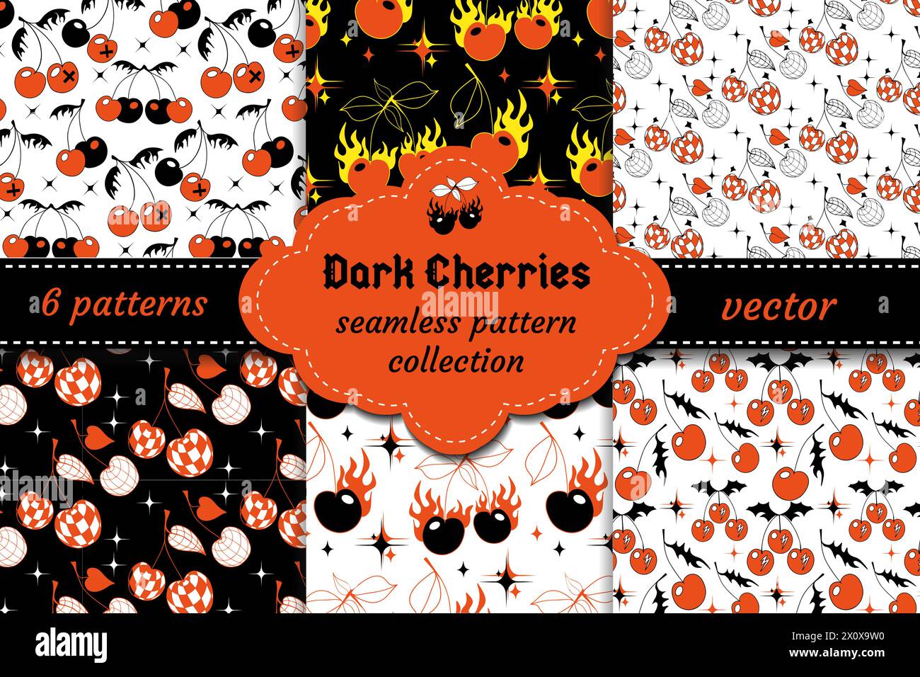 Cherry pattern y2k style. Cherry with burn fire flame background.Tattoo ...