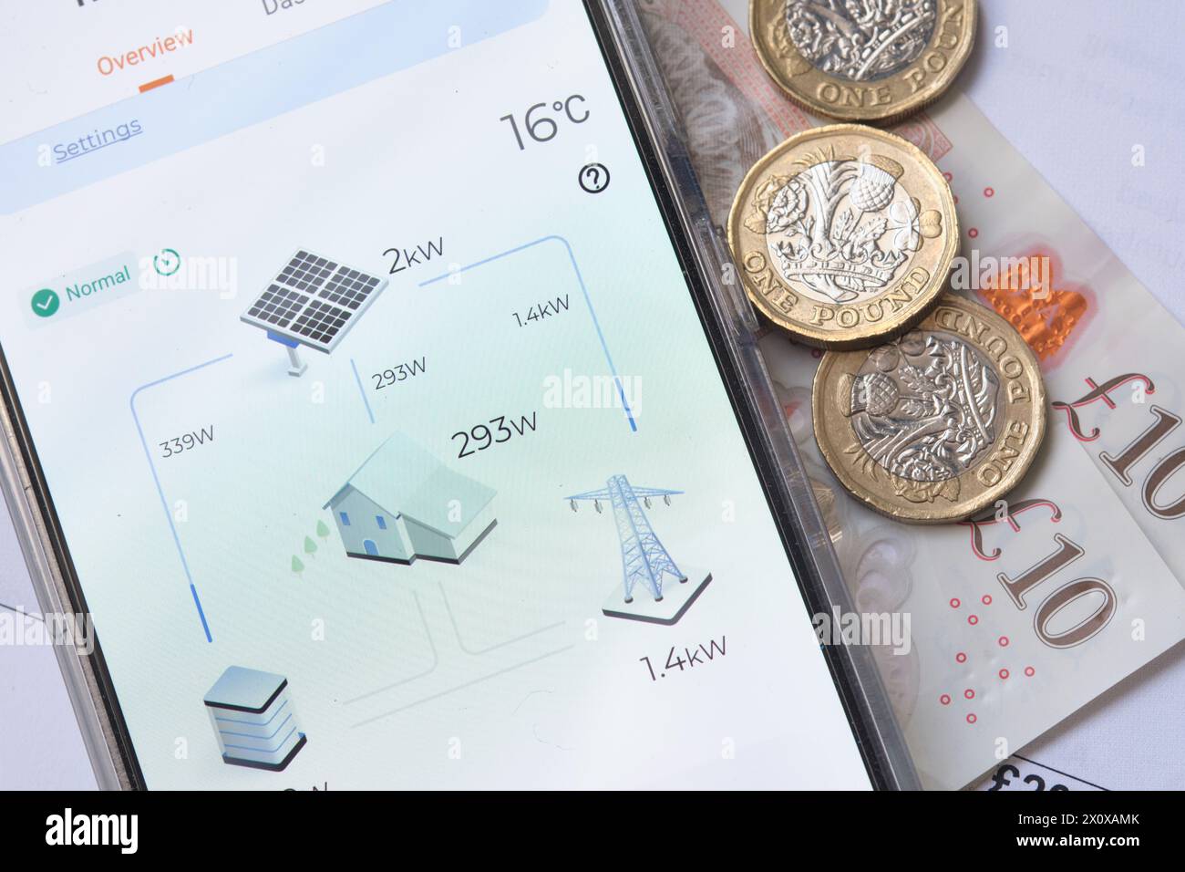 Solar panel app on a smart phone monitoring electricity generated from ...
