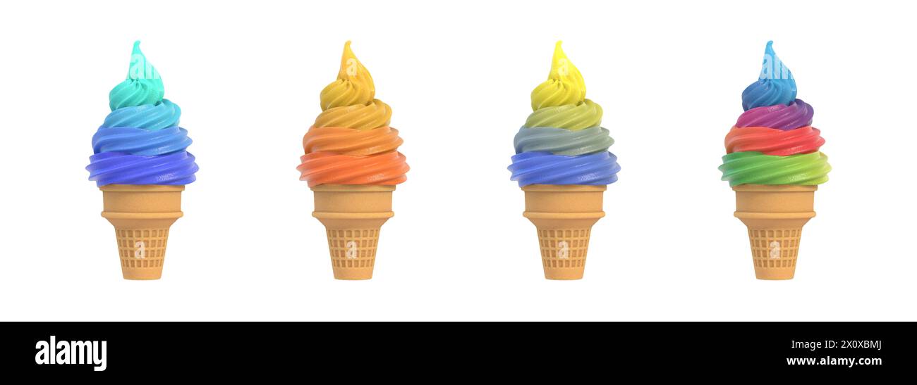 Colorful frozen yogurt icecream in waffle cone Stock Photo - Alamy