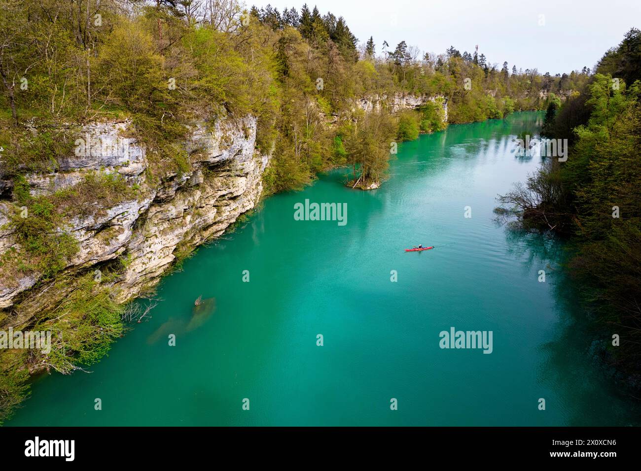 A kayaker, tourist, exploring spectacular Zarica gorge of a Sava river ...